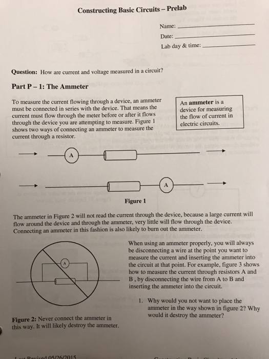 Solved Constructing Basic Circuits -Prelab Name: Date: Lab | Chegg.com