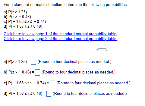 Solved For a standard normal distribution, determine the | Chegg.com