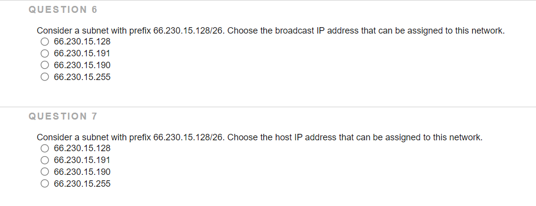 Solved QUESTION 6 Consider a subnet with prefix | Chegg.com