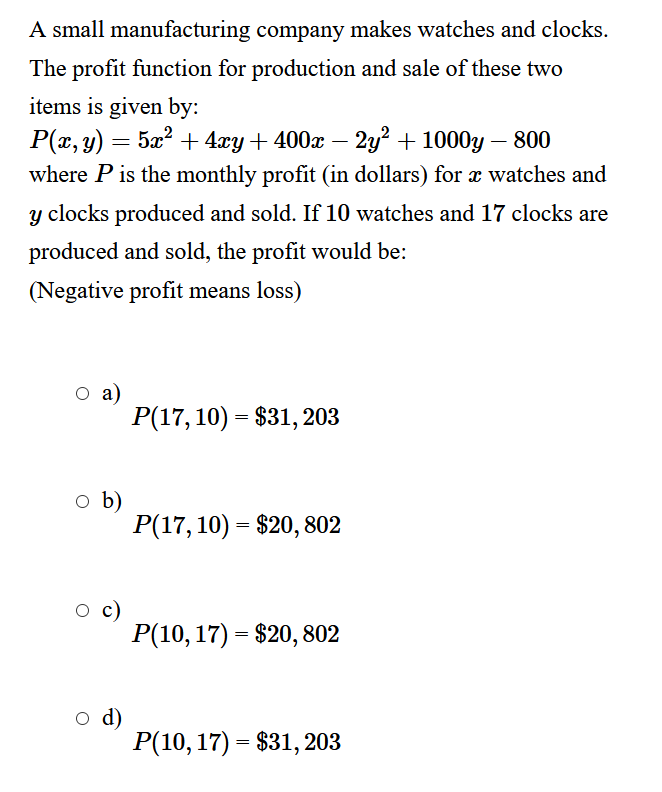 Solved A small manufacturing company makes watches and | Chegg.com