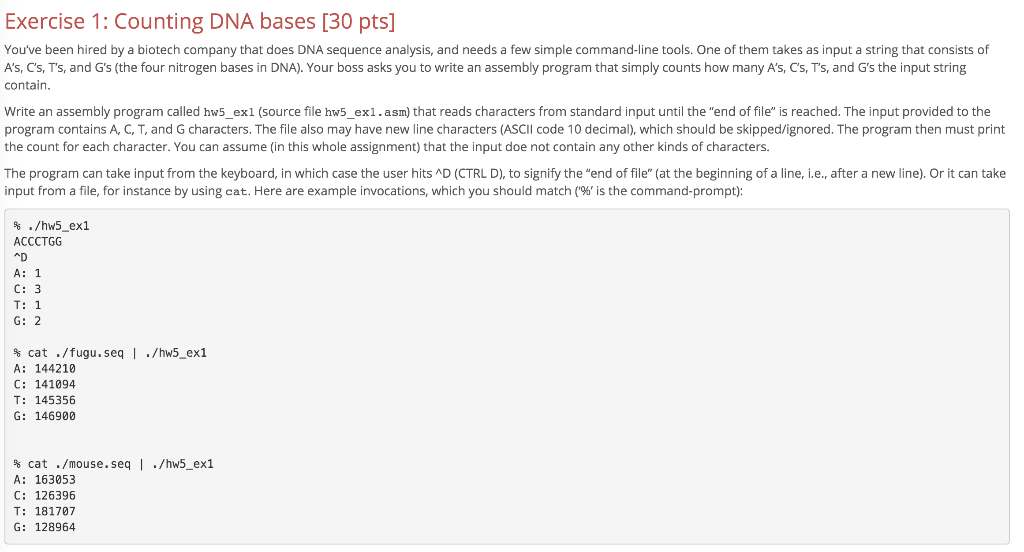 Exercise 1: Counting DNA bases [30 pts] You've been | Chegg.com