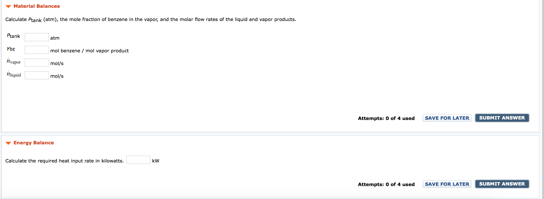 Solved Problem 8.78 Flash Tank A liquid mixture of benzene | Chegg.com