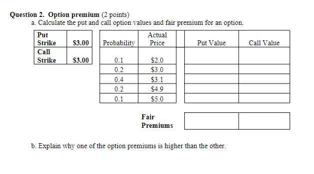 Solved Call Value Question 2. Option premium (2 points) a. | Chegg.com