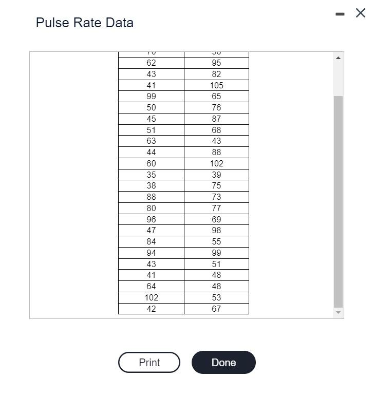 Solved Use the pulse rates in beats per minute (bpm) of a | Chegg.com