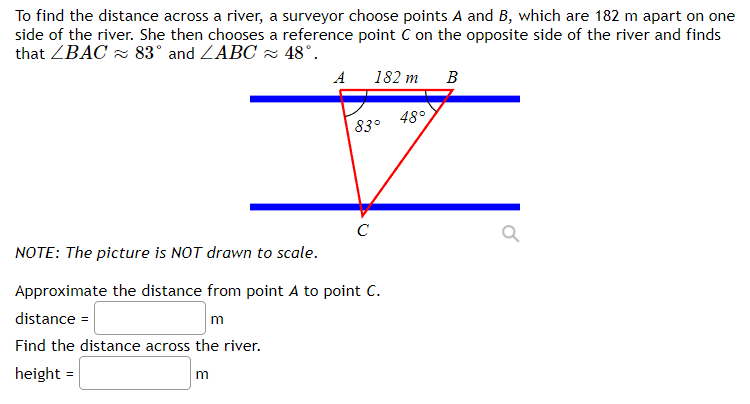 Solved To find the distance across a river, a surveyor | Chegg.com