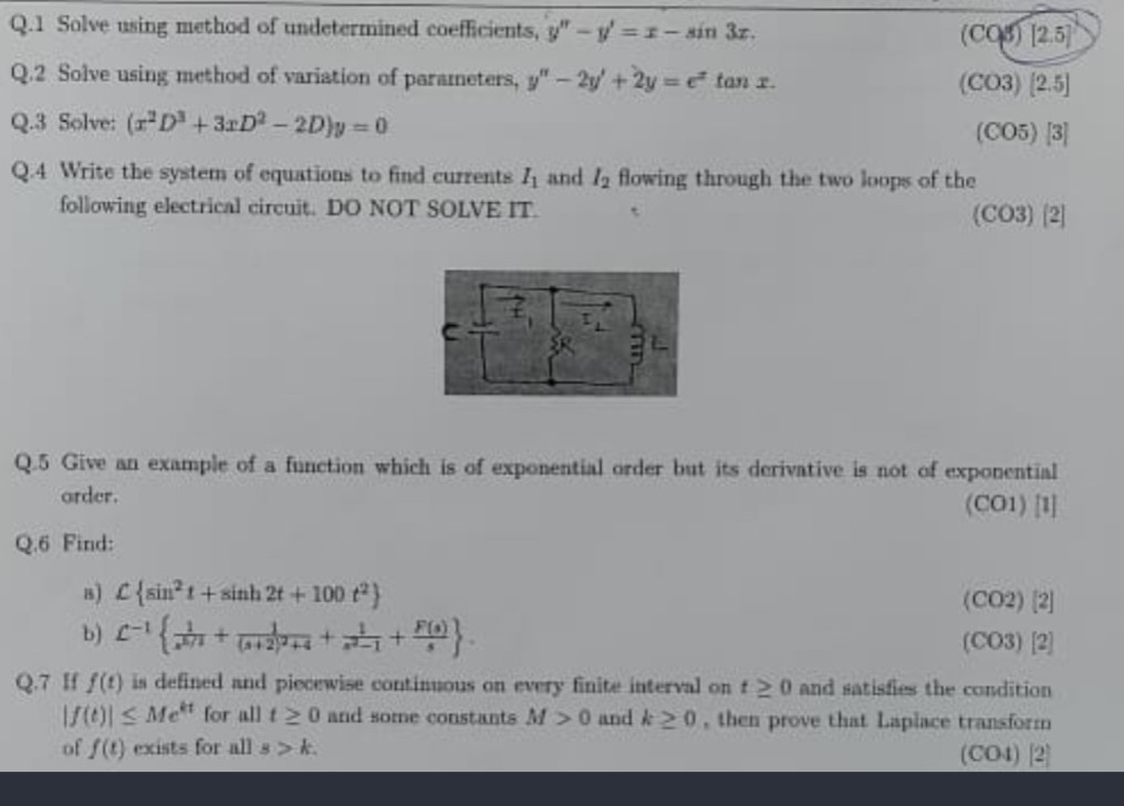 Solved Q.1 ﻿Solve using method of undetermined coefficients, | Chegg.com