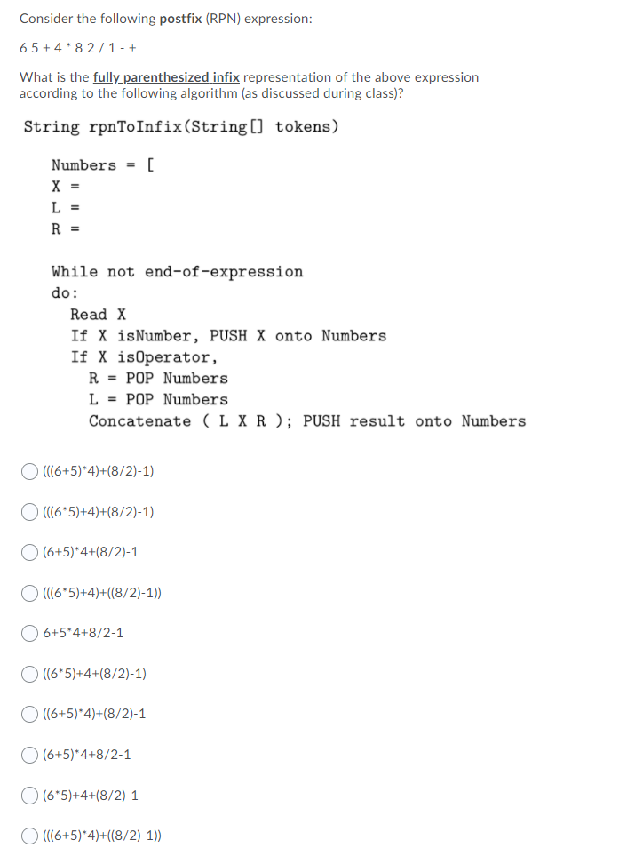 Solved Consider the following postfix (RPN) expression: | Chegg.com