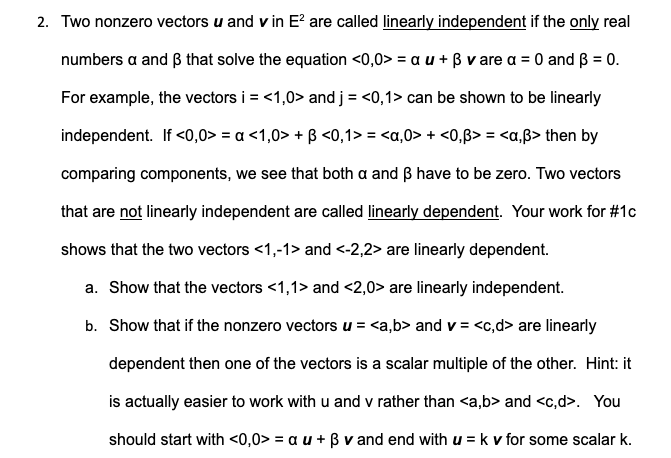 Solved 2. Two nonzero vectors u and vin E are called | Chegg.com