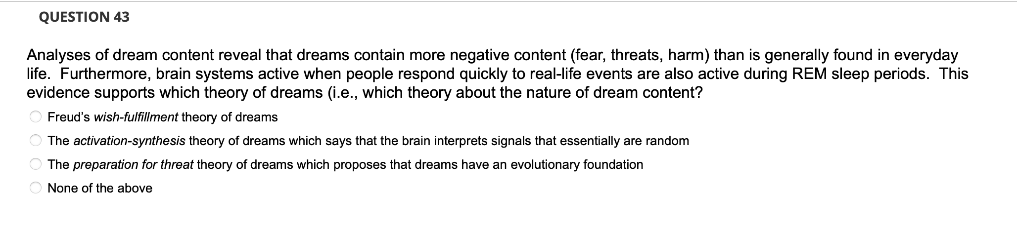 Solved Analyses of dream content reveal that dreams contain | Chegg.com