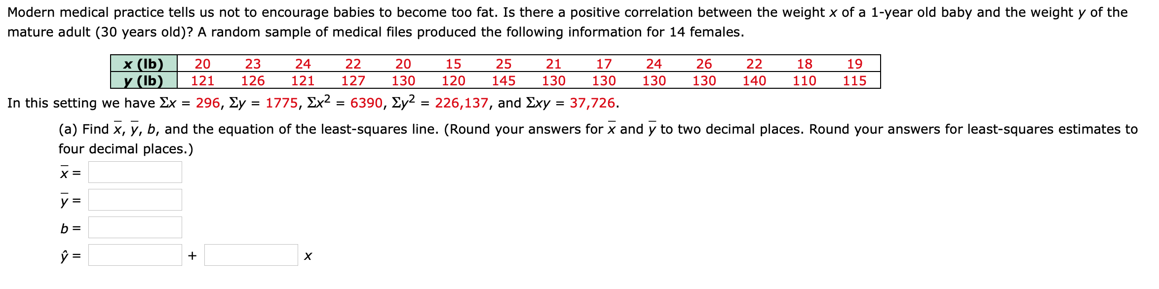 Solved (c) Find the sample correlation coefficient r and the | Chegg.com