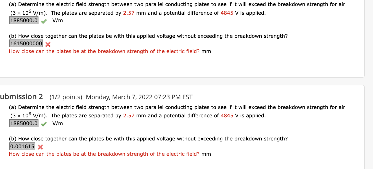 Solved (a) Determine the electric field strength between two | Chegg.com