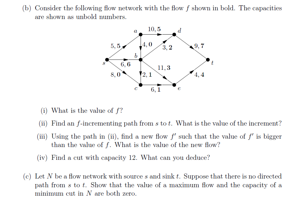 (b) Consider the following flow network with the flow | Chegg.com