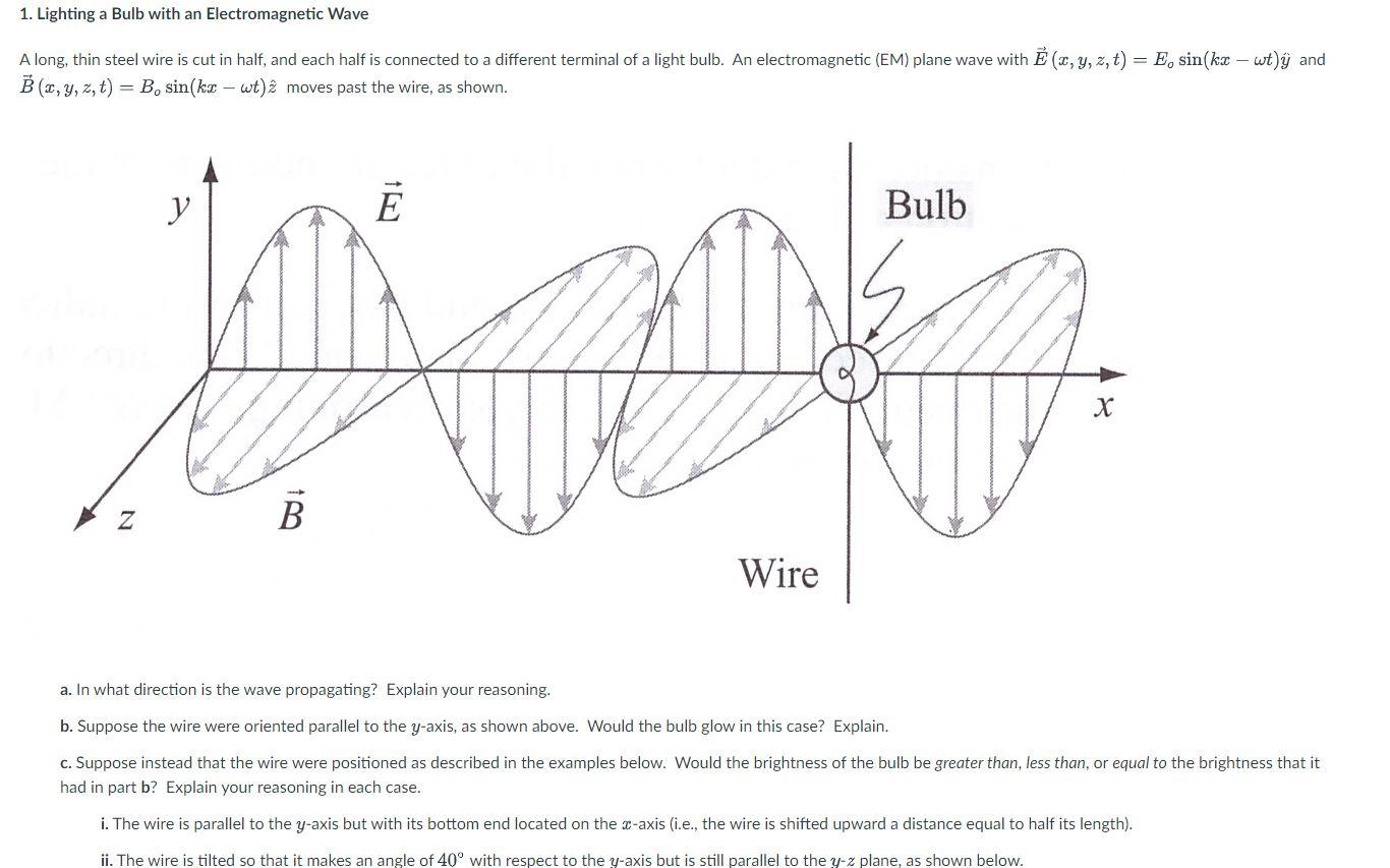 1. Lighting a Bulb with an Electromagnetic Wave A | Chegg.com