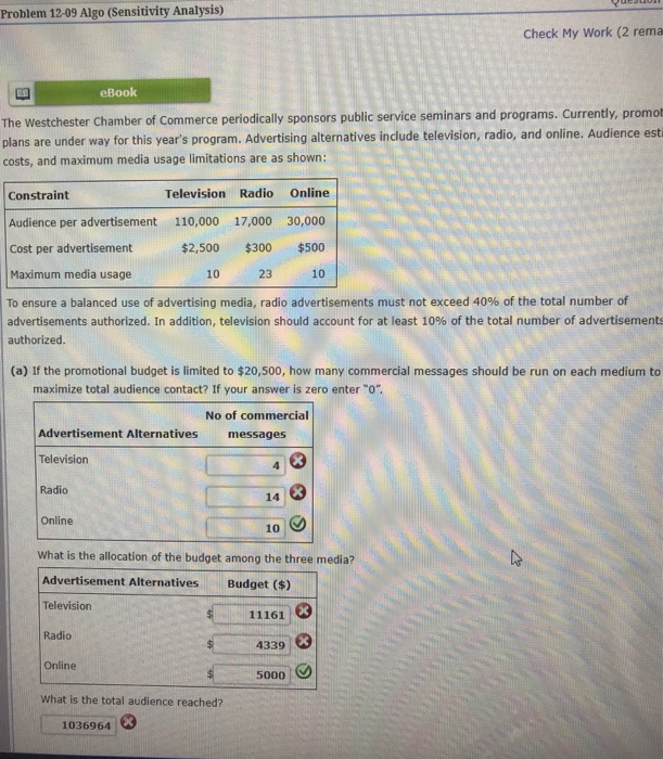 Solved Problem 1209 Algo (Sensitivity Analysis) Check My | Chegg.com