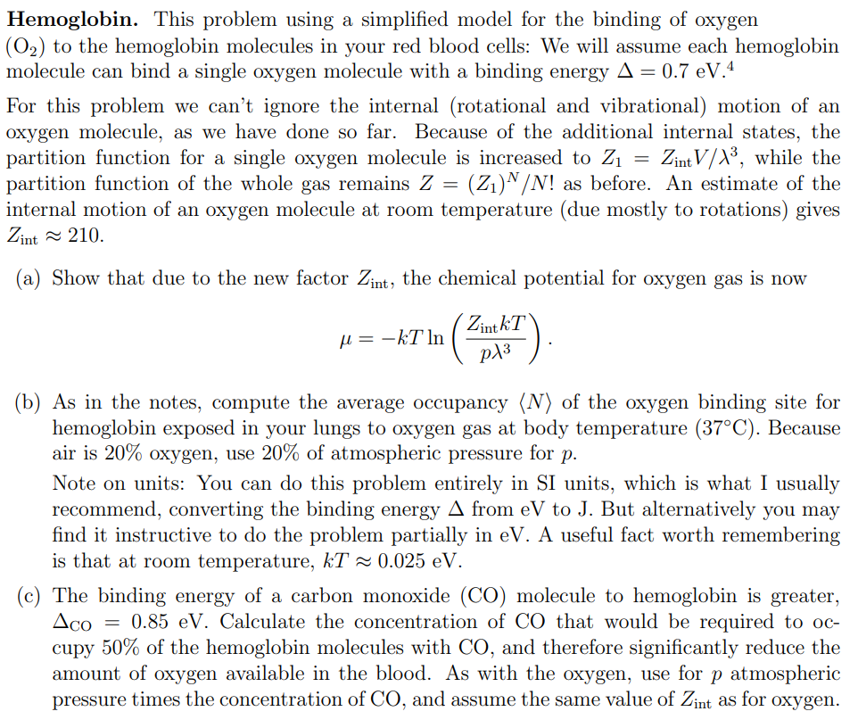 Hemoglobin. This problem using a simplified model for | Chegg.com