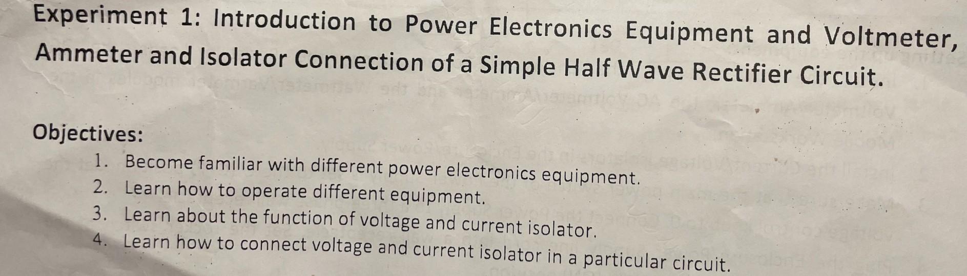 Experiment 1: Introduction to Power Electronics | Chegg.com