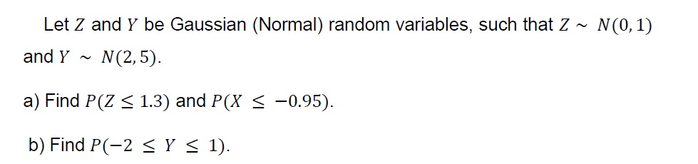 Solved Let Z and Y be Gaussian (Normal) random variables, | Chegg.com