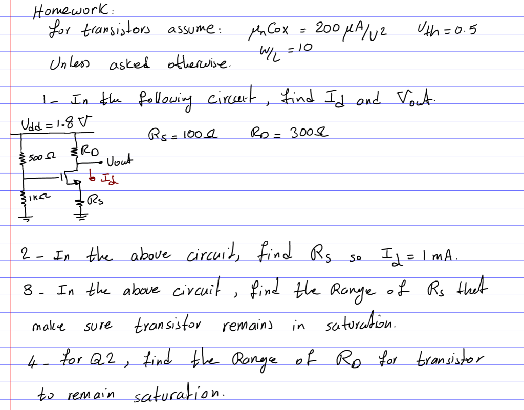Solved W/ -10 le Homework: for transistors assume: My Cox = | Chegg.com