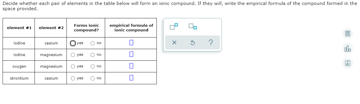 Solved Decide whether each pair of elements in the table | Chegg.com