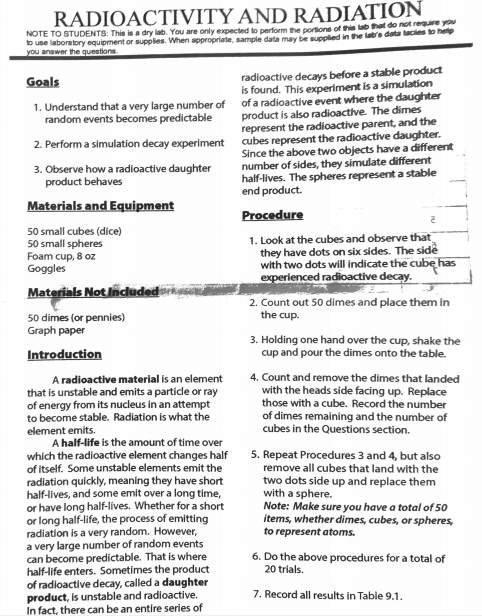 RADIOACTIVITY AND RADIATION NOTE TO STUDENTS: This | Chegg.com