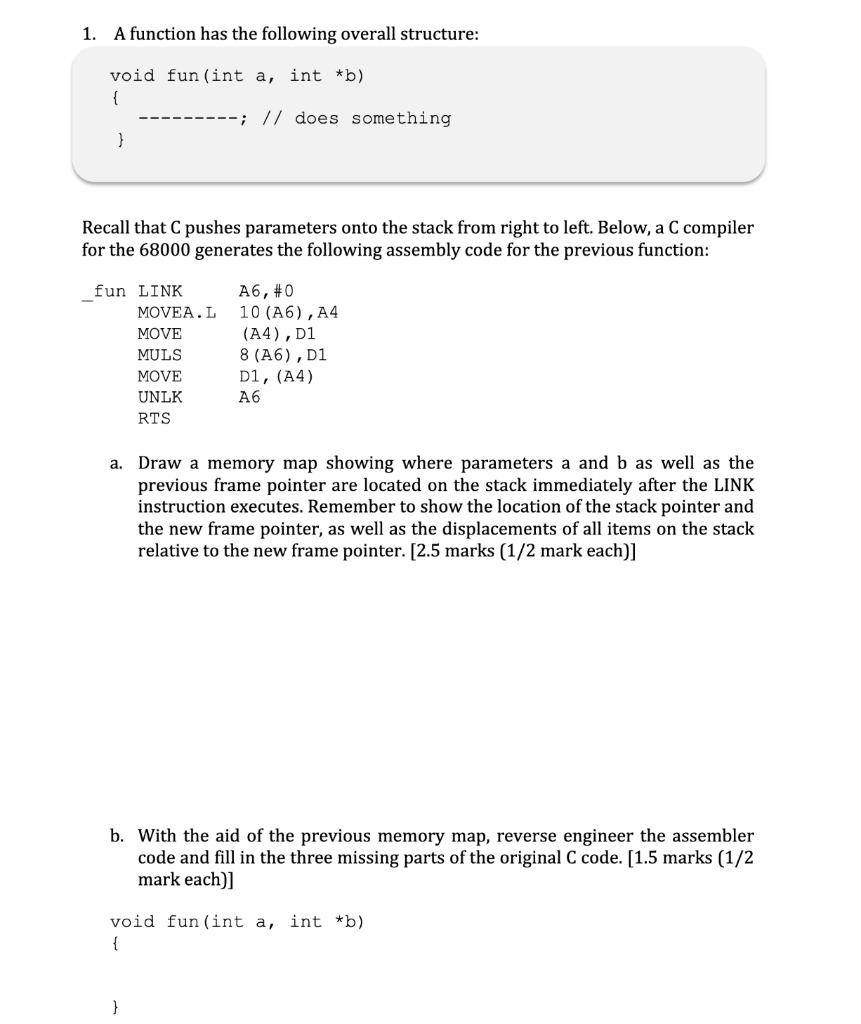 Solved 1. A function has the following overall structure: | Chegg.com