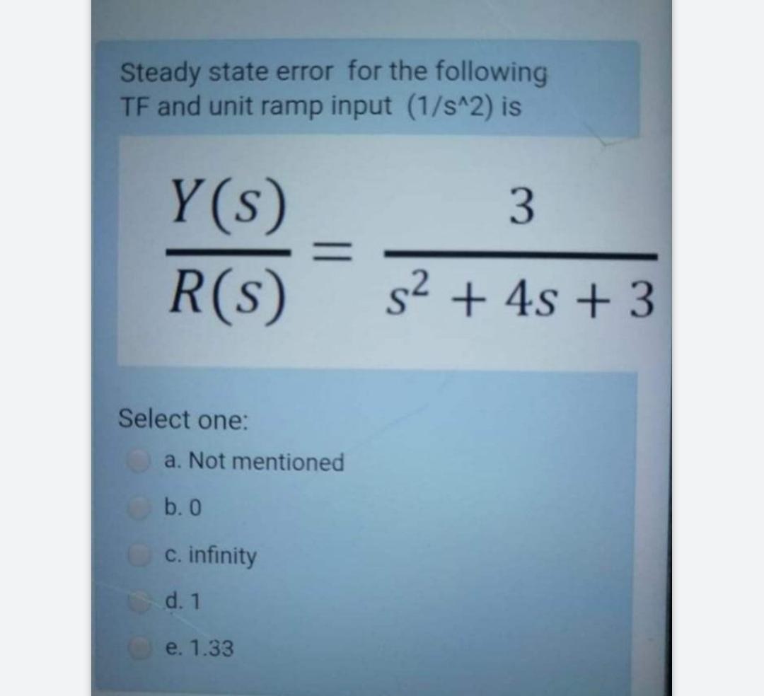 Solved Steady state error for the following TF and unit ramp | Chegg.com