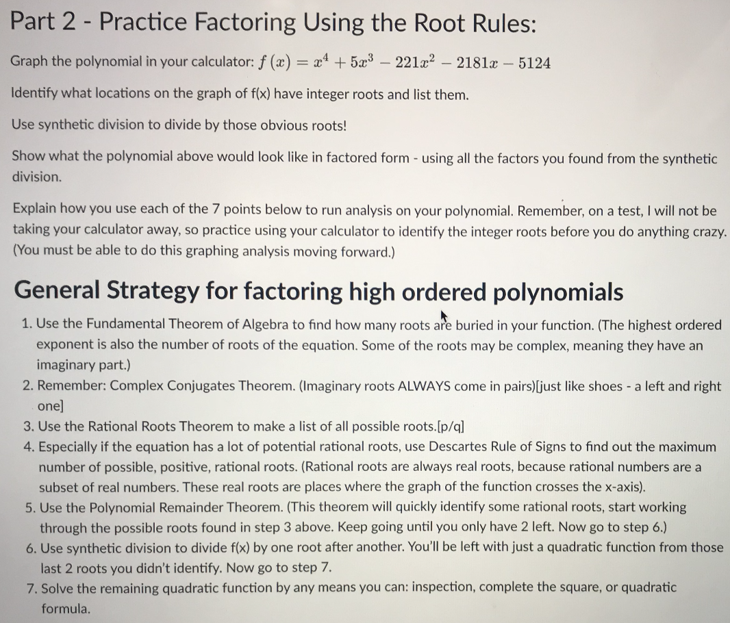 Solved Part 2 - Practice Factoring Using the Root Rules: | Chegg.com