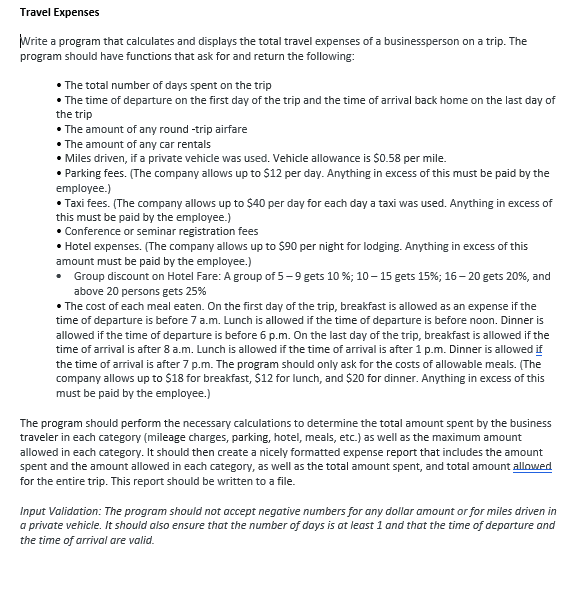 Solved avel Expenses Irite a program that calculates and | Chegg.com