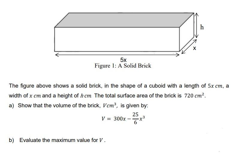 Solved h 5x Figure 1: A Solid Brick The figure above shows a | Chegg.com