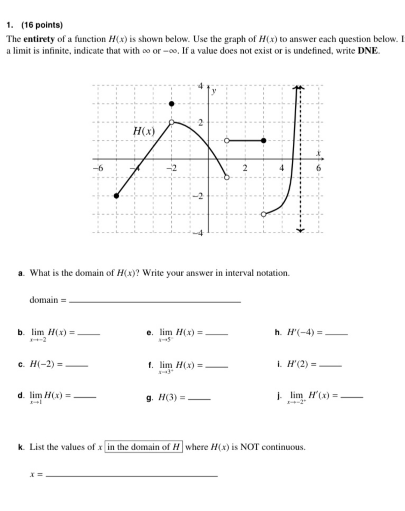 Solved 1. (16 points) The entirety of a function H(x) is | Chegg.com