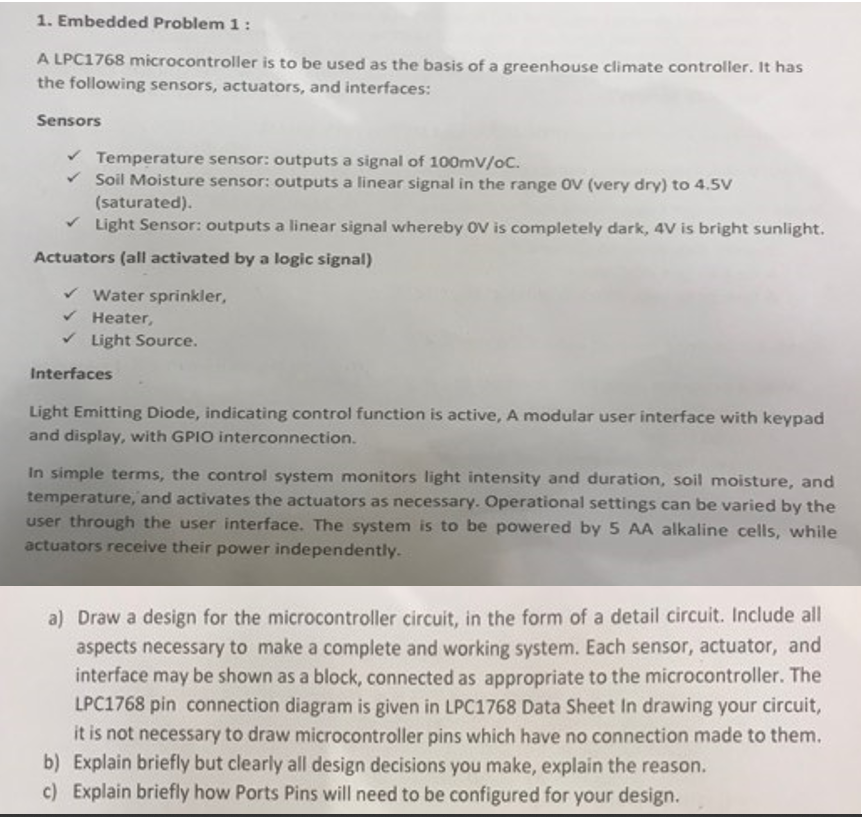 1. Embedded Problem 1: A LPC1768 microcontroller is | Chegg.com