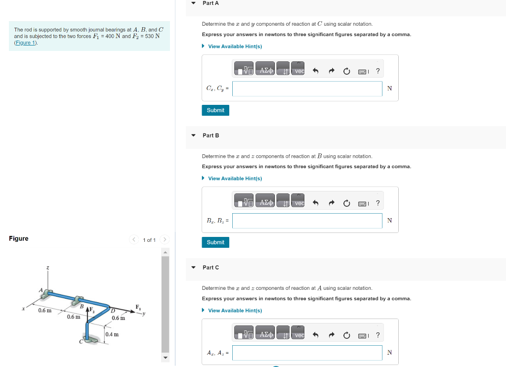 Solved Determine the x and y components of reaction at C | Chegg.com