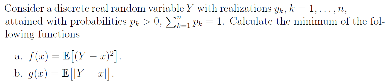 Solved n k= Consider a discrete real random variable Y with | Chegg.com