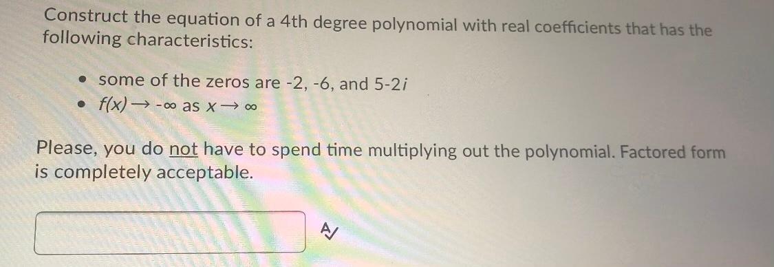 Solved Construct the equation of a 4th degree polynomial | Chegg.com