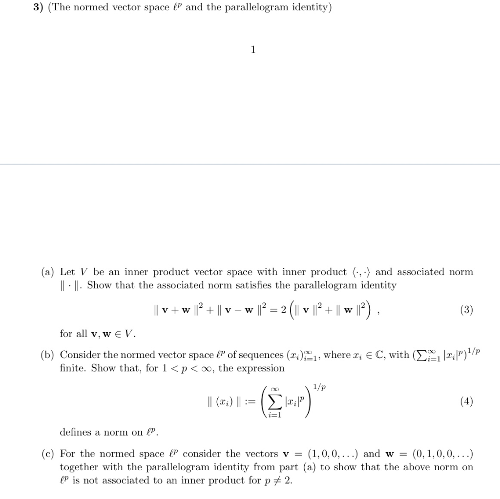 Solved 3) (The normed vector space (P and the parallelogram | Chegg.com