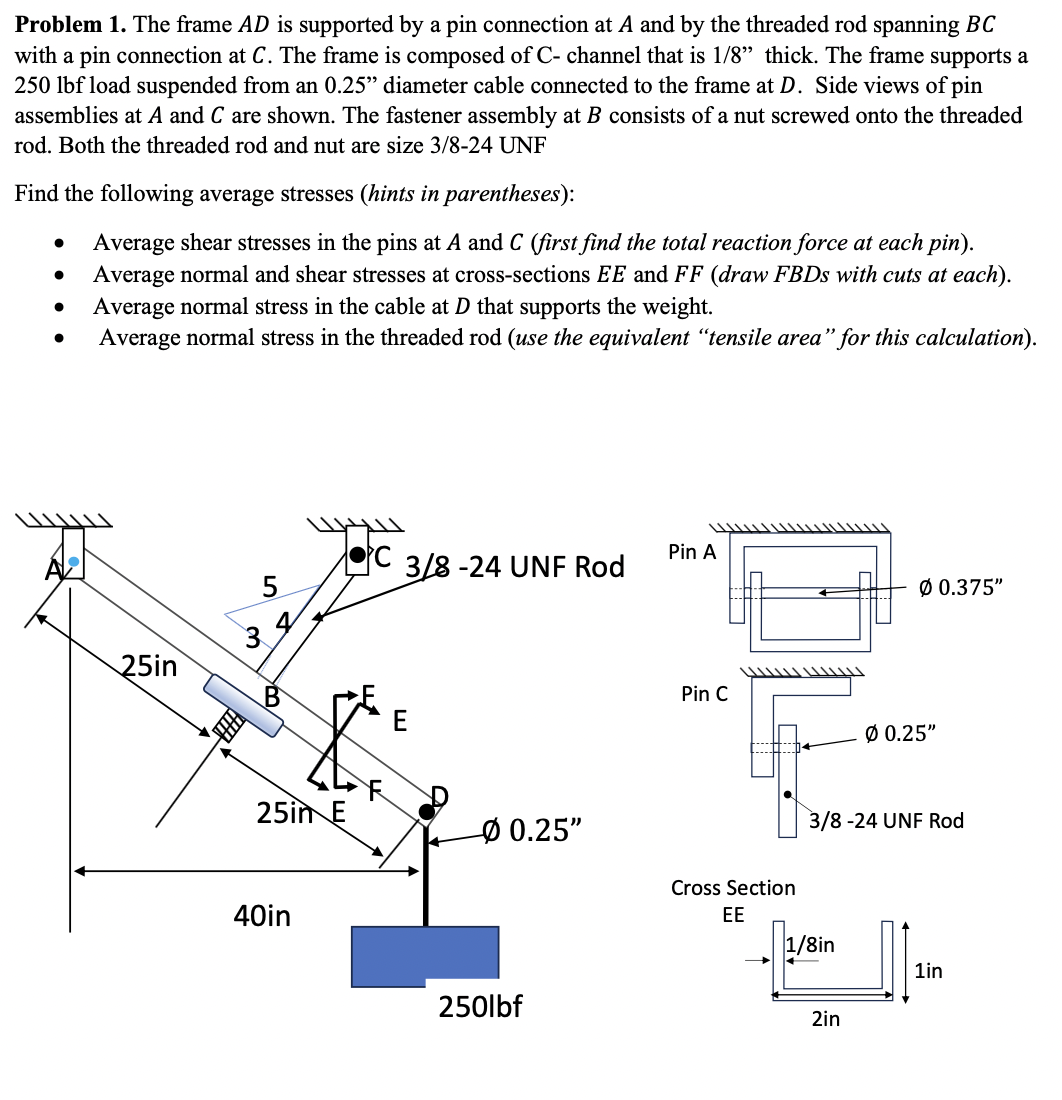 Solved Problem 1. ﻿The frame AD ﻿is supported by a pin | Chegg.com