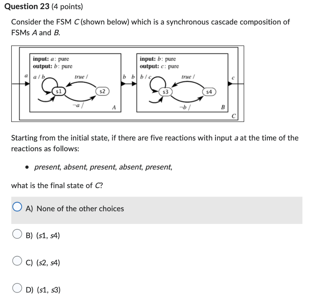 Solved Question 23 (4 points) Consider the FSM C (shown | Chegg.com