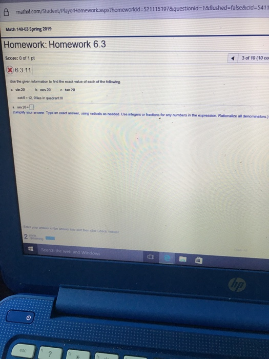Solved mathud.com/Student/PlayerHomework | Chegg.com
