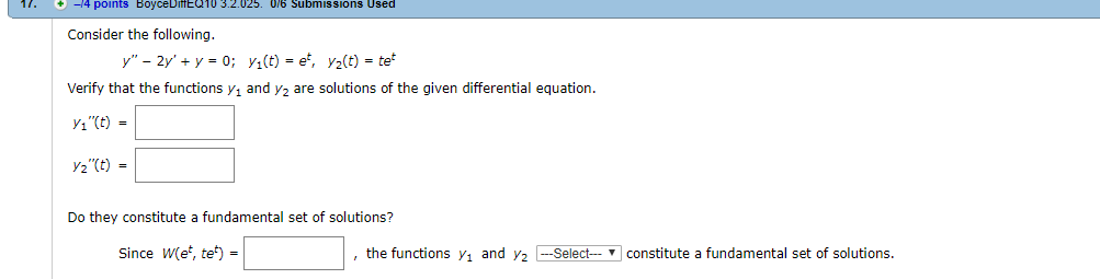 Solved Consider the following. y'' − 2y' + y = 0; y1(t) = | Chegg.com