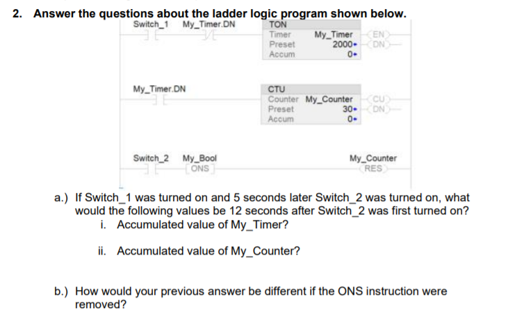 Solved 2. Answer the questions about the ladder logic | Chegg.com