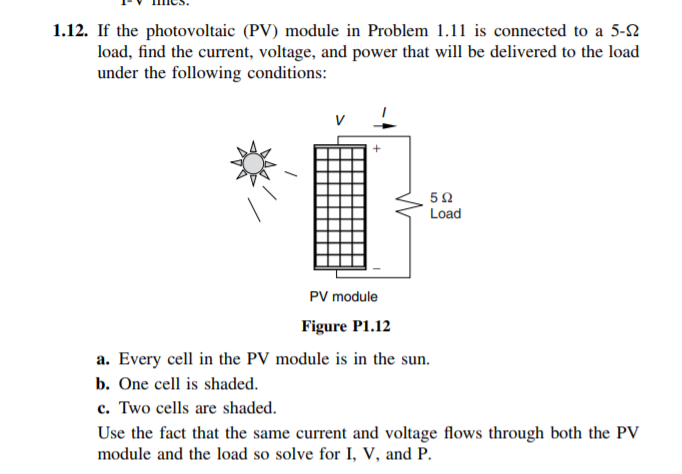 Solved 1.12. If the photovoltaic (PV) module in Problem 1.11 | Chegg.com