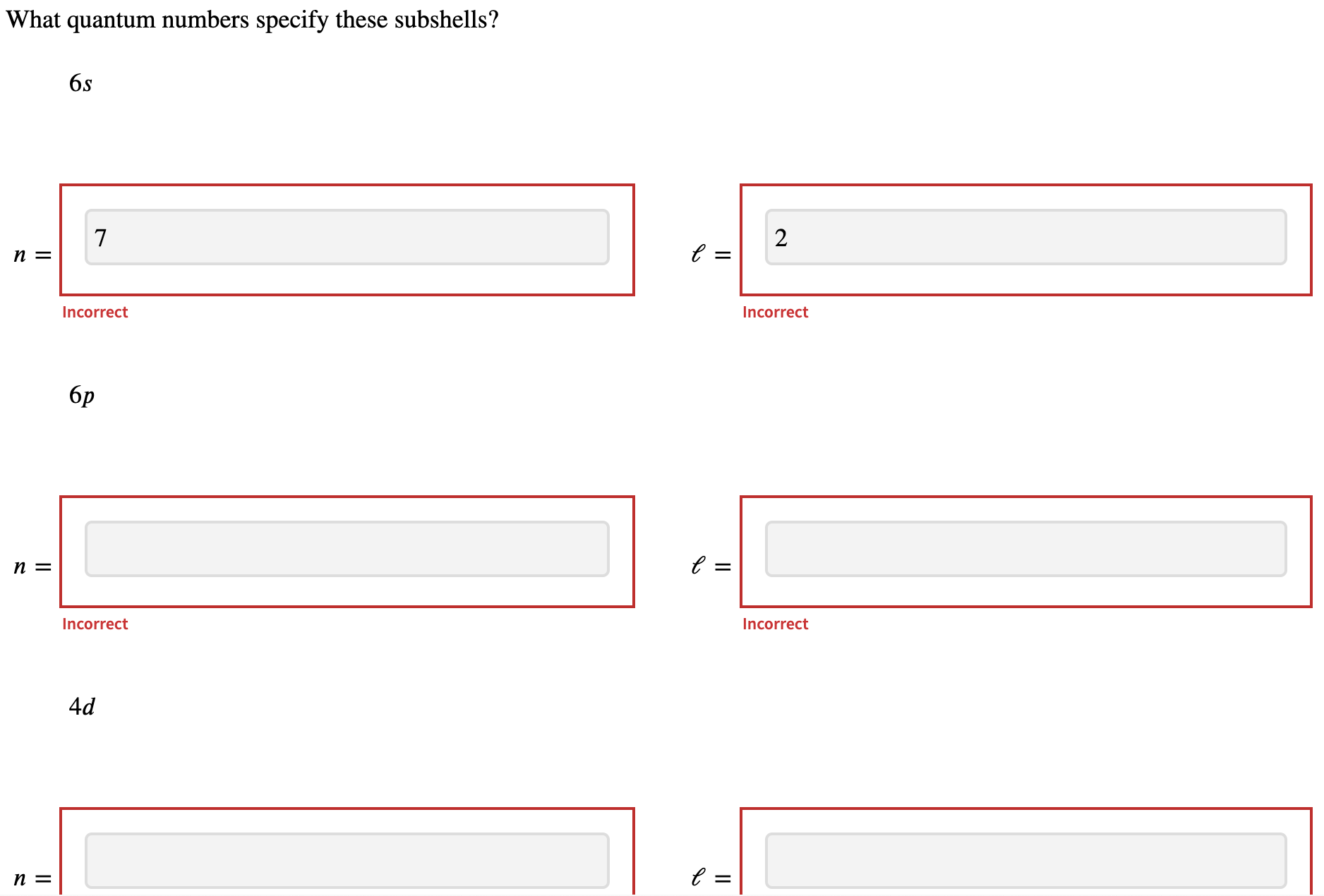 Solved What quantum numbers specify these subshells? 6s | Chegg.com