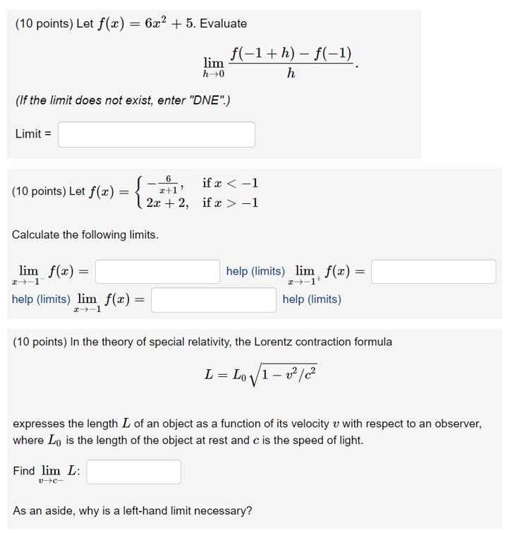 Solved (10 points) Let f(x)=6x2+5. Evaluate | Chegg.com