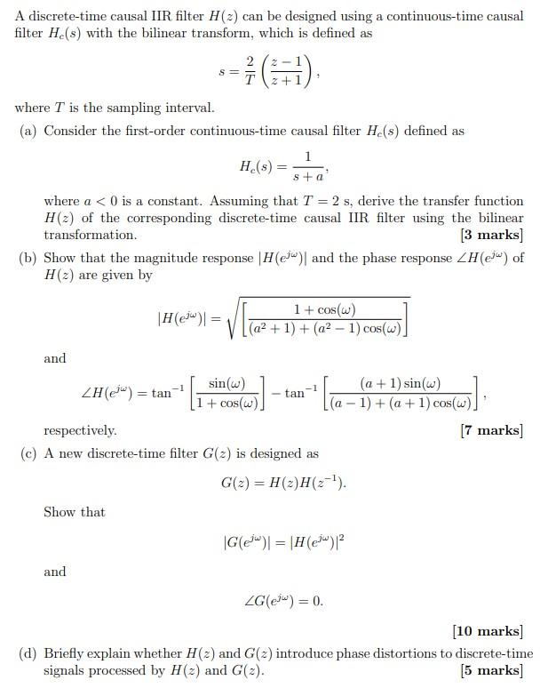 Solved A discrete-time causal IIR filter H(2) can be | Chegg.com