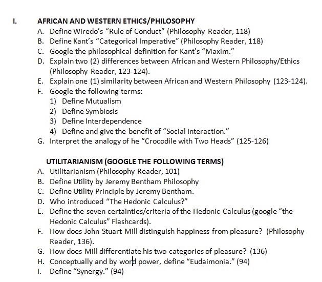 I. AFRICAN AND WESTERN ETHICS/PHILOSOPHY A. B. C. D. | Chegg.com