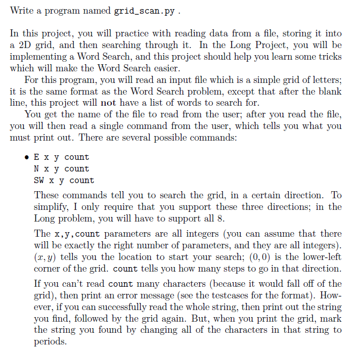 Solved Write a program named grid_scan.py . In this project, | Chegg.com