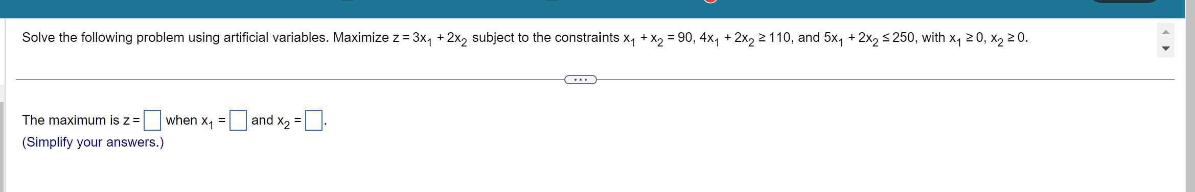 Solved Solve the following problem using artificial | Chegg.com