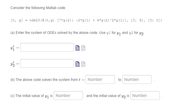 Solved Consider the following Matlab code: [t, y] = ode23 | Chegg.com