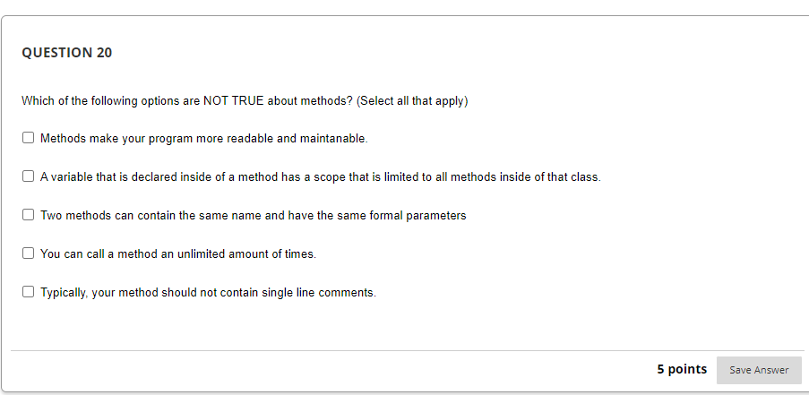 Solved QUESTION 20Which of the following options are NOT | Chegg.com