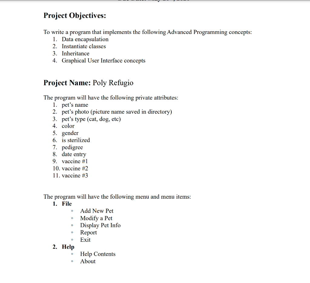 Solved Project Objectives: To write a program that | Chegg.com